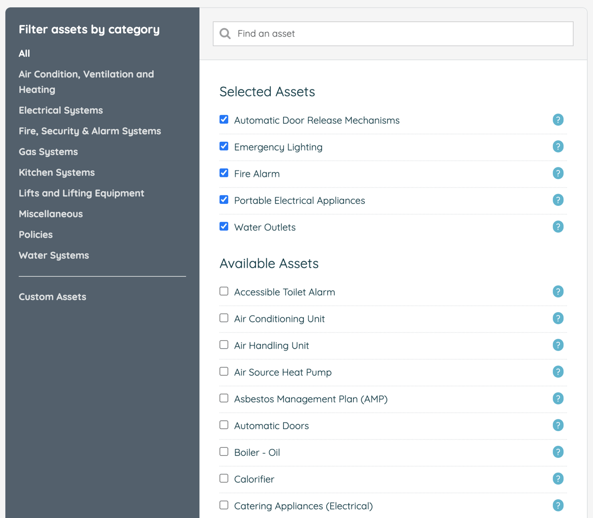 How do I update the list of assets at a location?