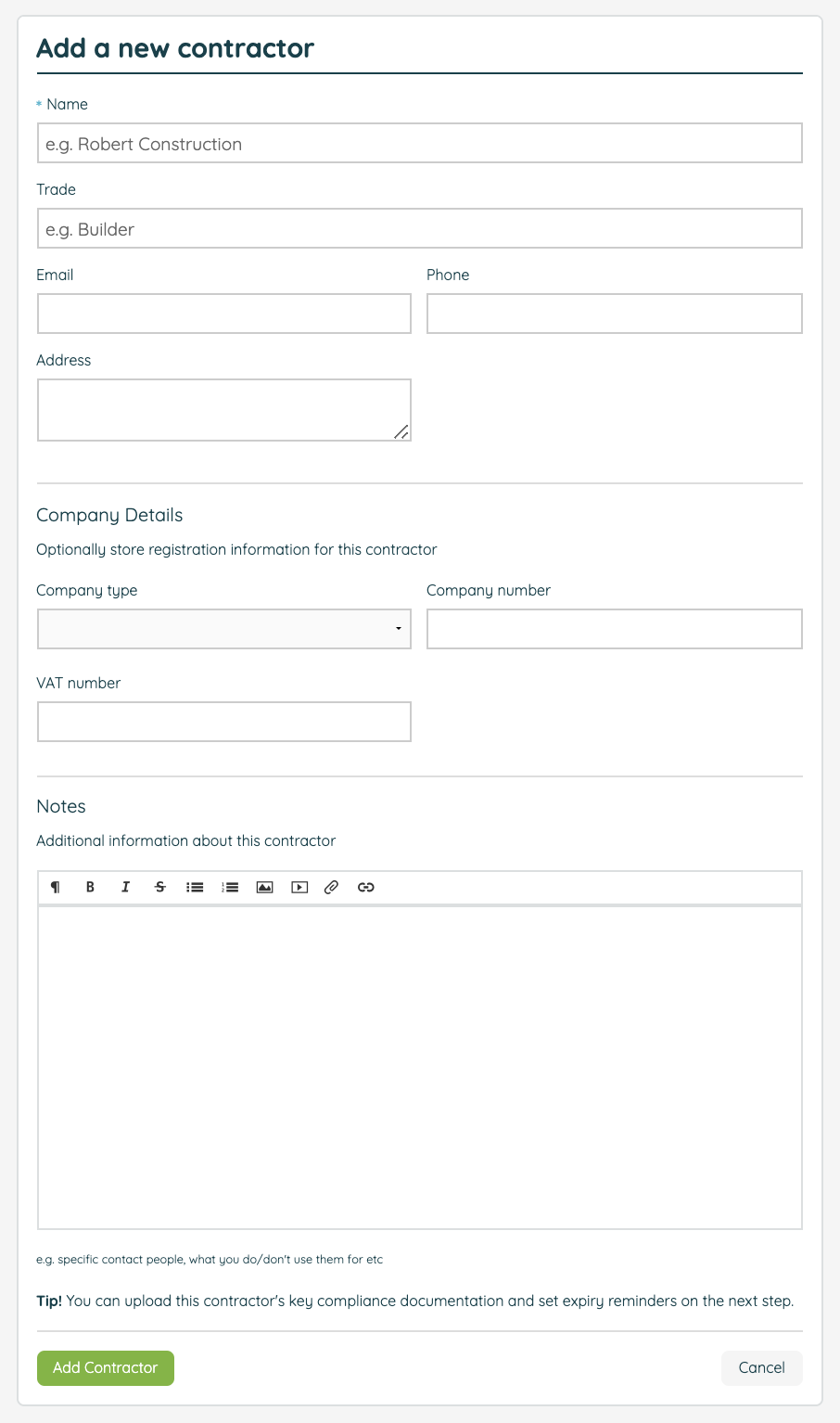 Can I save information about my preferred contractors?
