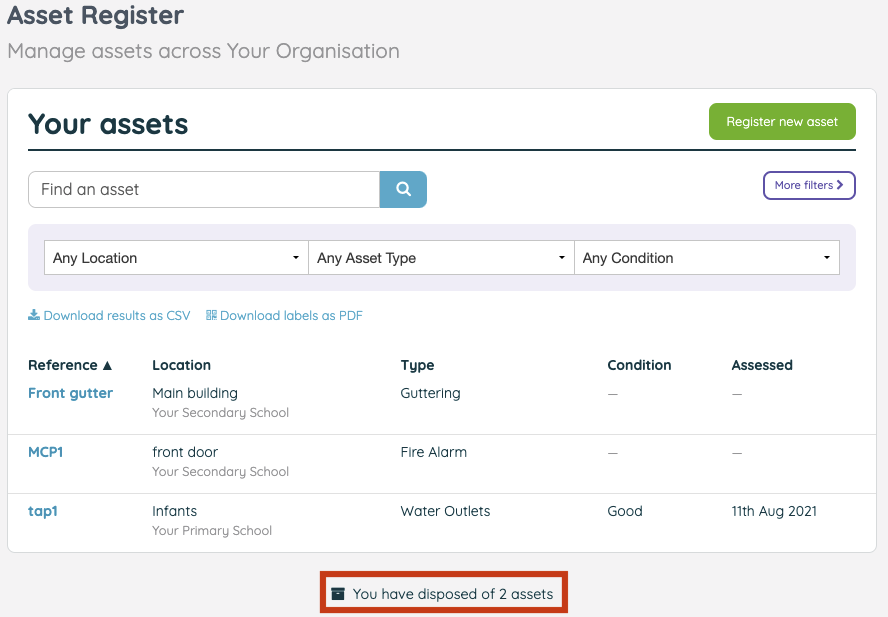 How can I view a list of my disposed assets?