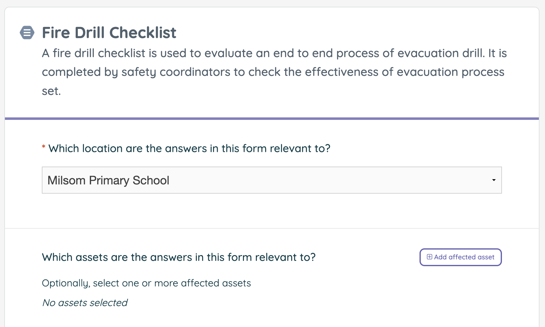 How can I link items in my asset register to a checklist in the Forms area?